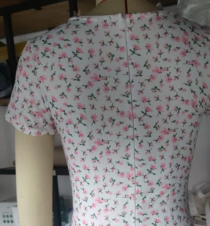 Y2k Long Sleeve One Piece Bodysuit V Neck Bodycon Floral Print Shorts Stretchy Pajama Playsuit Rompers Jumpsuit (Z-Short Sleeve Pink Floral,Medium)