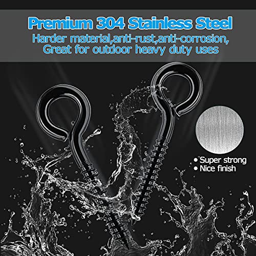 Screw Eyes, Heavy Duty Eye Screw Hooks, Screw in Eye Hooks for Indoor & Outdoor Use, Black Self Tapping Screws, Eye Bolts 4 Pack, 3.2 Inches