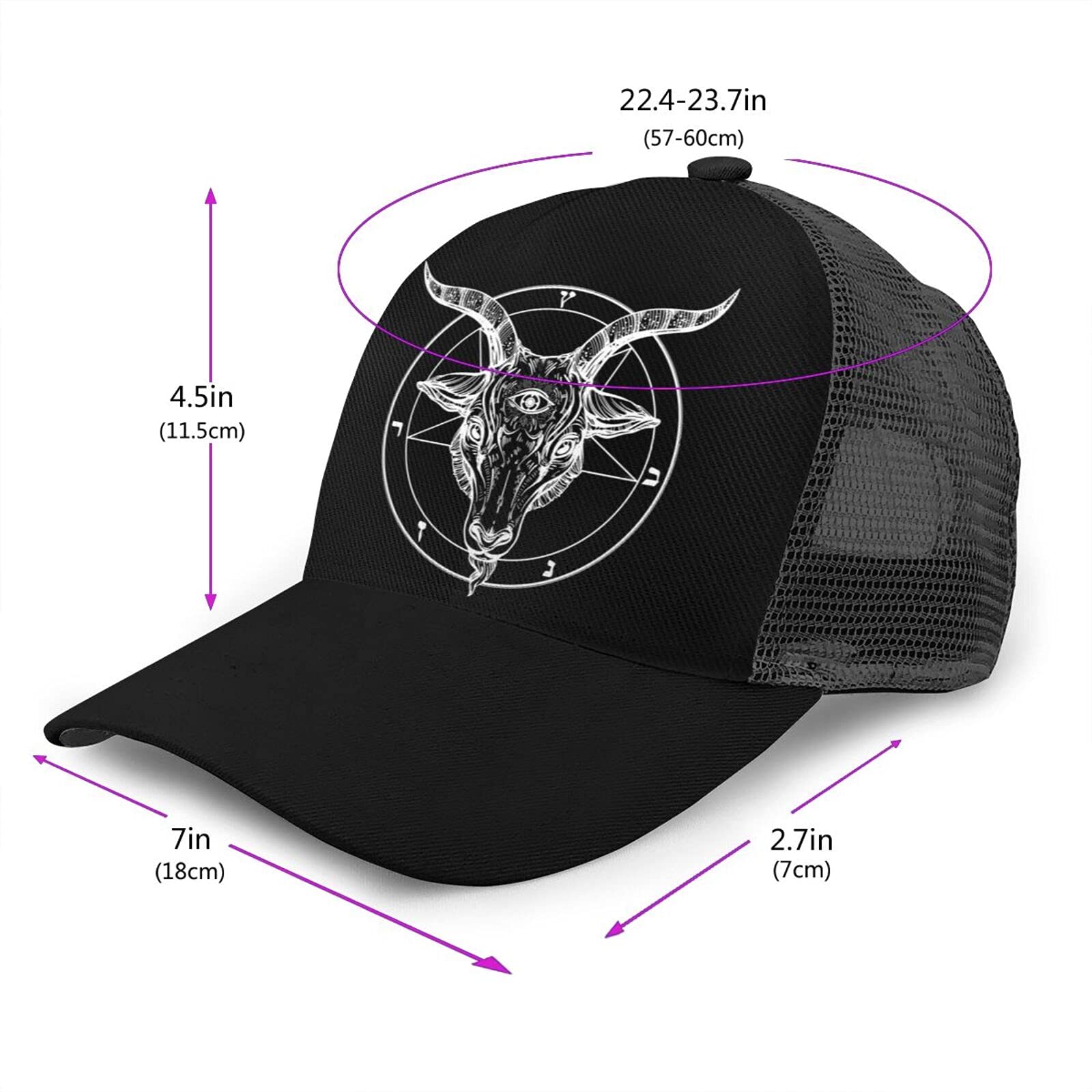 Pentagram with Demon Baphomet Satanic Goat Fashion Men and Women Comfortable Curved Edge Mesh Baseball Cap Trucker Hat