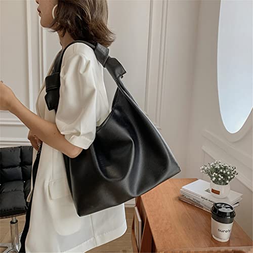 n/a Women Large Bag Trendy Soft Leather Shoulder Bag Large Capacity Tote Handbag (Color : Black, Size : One Size)