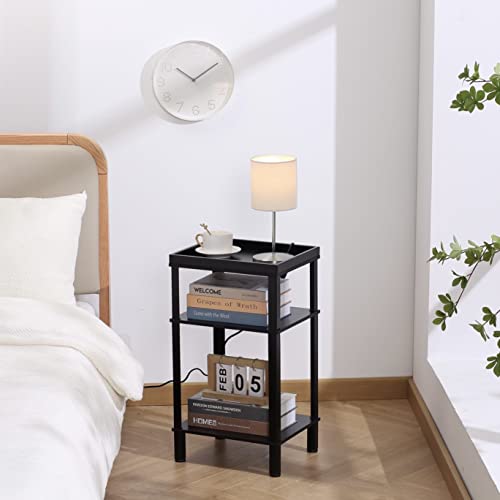 ZEXVIDA Side Table for Small Spaces,3 Tier End Table with Storage Shelf, Small Narrow Thin End Table Bedside Table,Nightstand for Hallway,Living Room, Bedroom, Office,Black