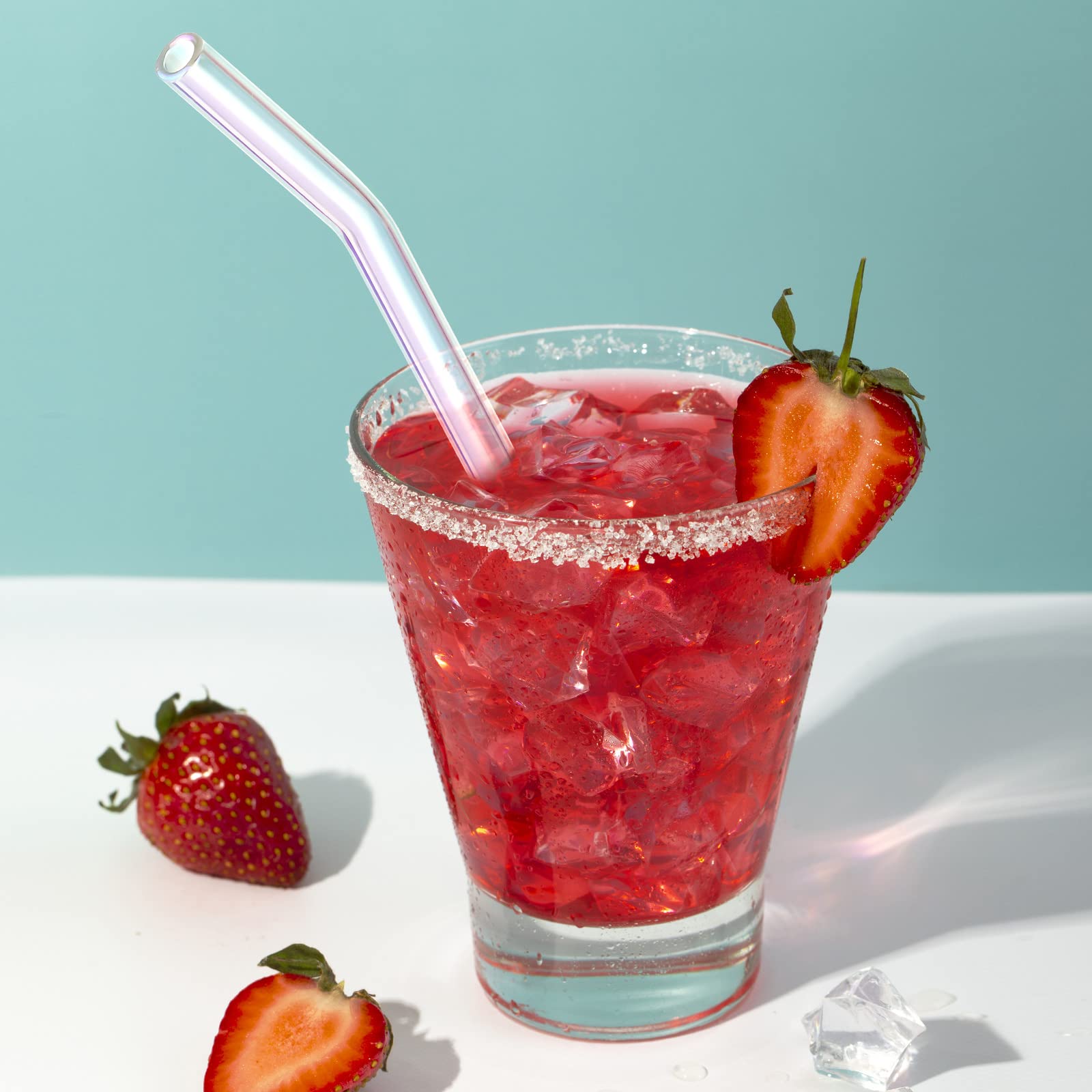NiHome Reusable Glass Drinking Straws Clear 12-Pack, 8"x0.3" Set of 6 Straight and 6 Bent with 2 Cleaning Brushes for Milkshakes, Frozen Drinks, Smoothies, Eco-Friendly Dishwasher Safe