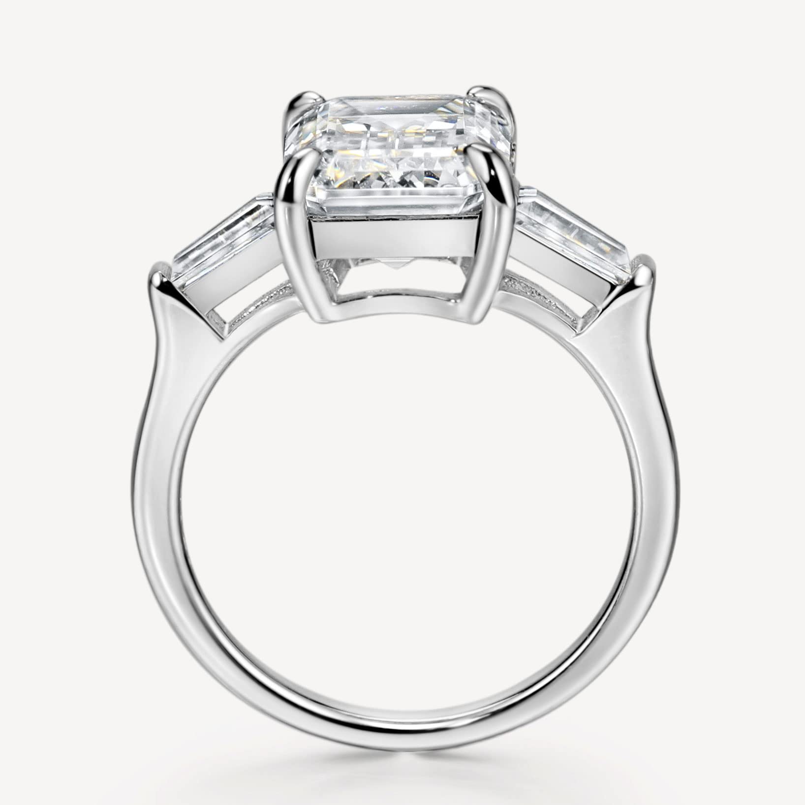 Michooyel 4.0ct Emerald Cut Women's Engagement Ring 3-Stone Simulated Diamond Promise Ring Wedding Ring 925 Sterling Silver