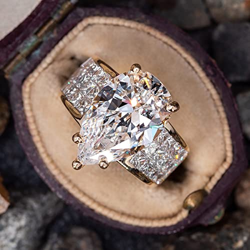 Obeon Water Drop Pear Shaped Zircons Ring for Women Micros Diamond Inlay Ring Wedding Anniversary Birthday (Box Not Included), 6