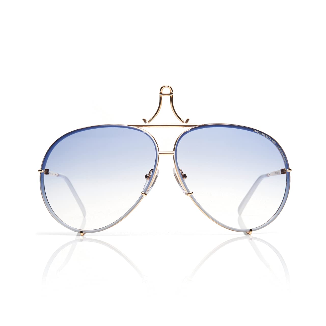 Porsche Design P8478 Iconic Sunglasses (66mm, W - Yellow Gold, White / Lens - Blue Gradient / Extra Lens - Brown)