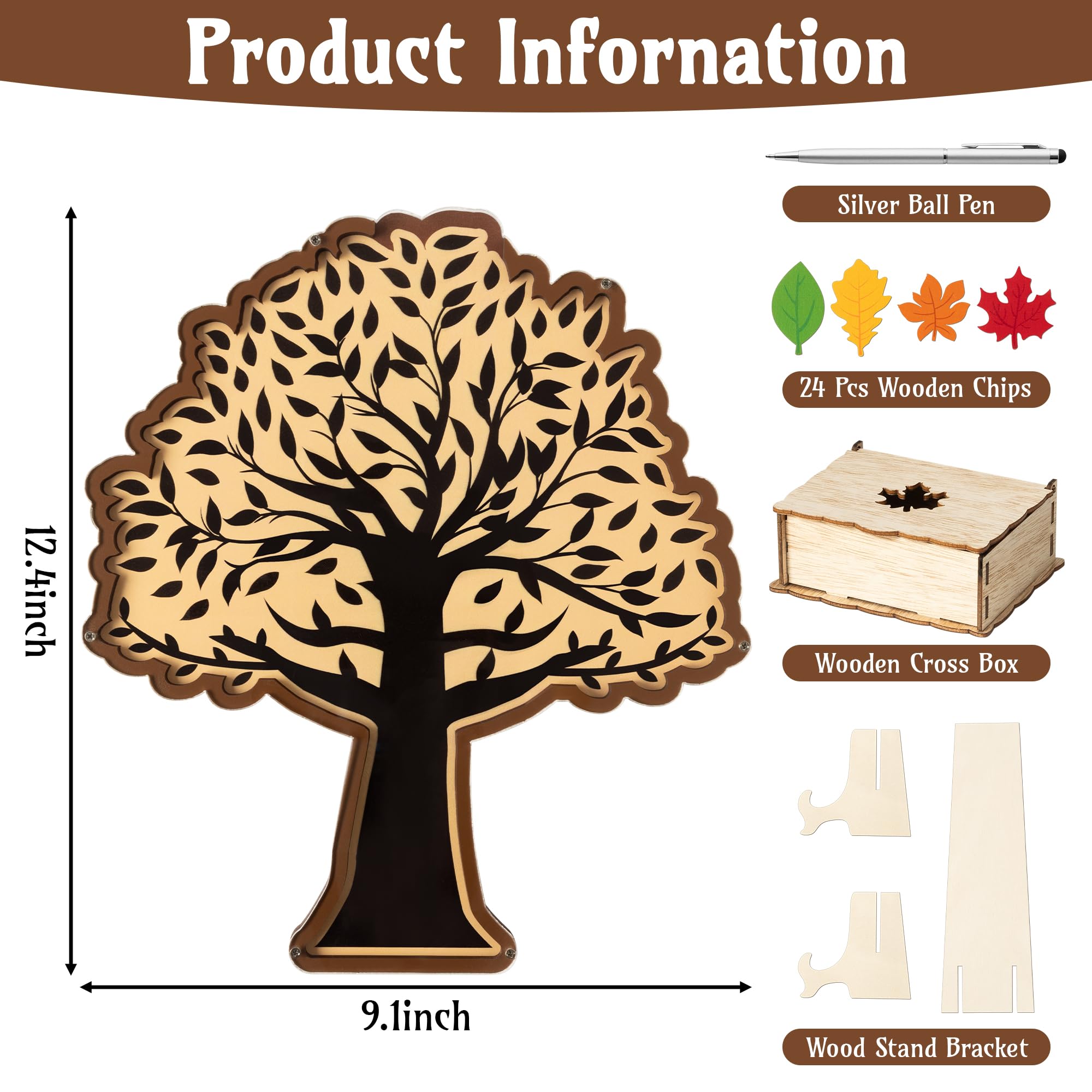 WATINC 50Pcs Thanksgiving Thankful Tree Guest Book Alternative with Wood Box, Fall Rustic Keepsake Tree Drop Box Teacher Appreciation Thank You Gift from Student, Baby Shower Weeding Reception Decor