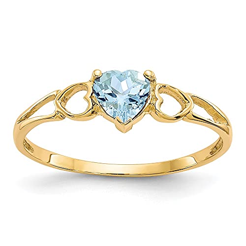 IceCarats 14K Yellow Gold Blue Aquamarine Heart Love Ring March Birthstone Jewelry Size 7
