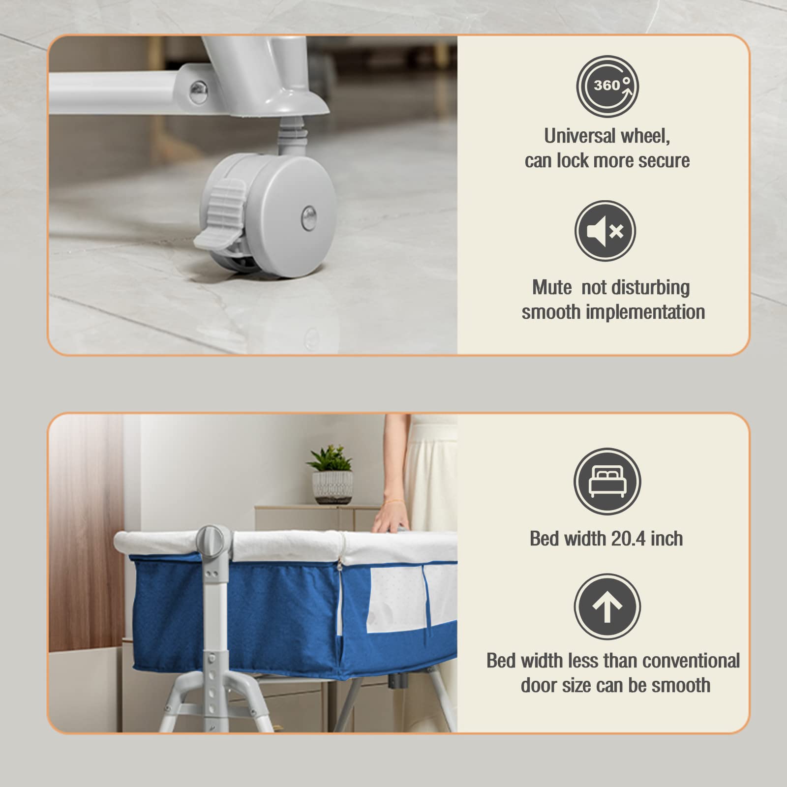 Scxfedor Bedside Bassinet for Baby,Baby Bedside Crib with Storage Basket, Bassinet Bedside Sleeper Adjustable Portable Bed for Infant,Baby Bassinets Bedside Sleeper(Blue)