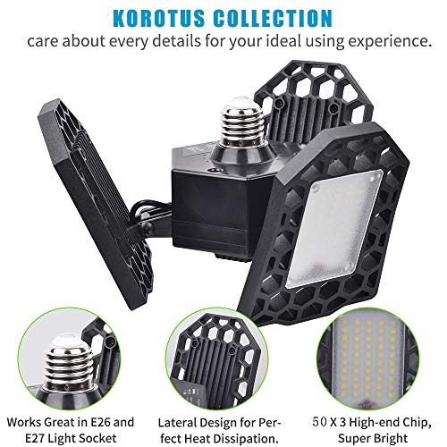 LED Garage Lights, Super Bright Garage Lighting, 7200 Lumens Trilights LED Garage Ceiling Light, 60W Deformable Lamp for Storage Room Workshop and Warehouse