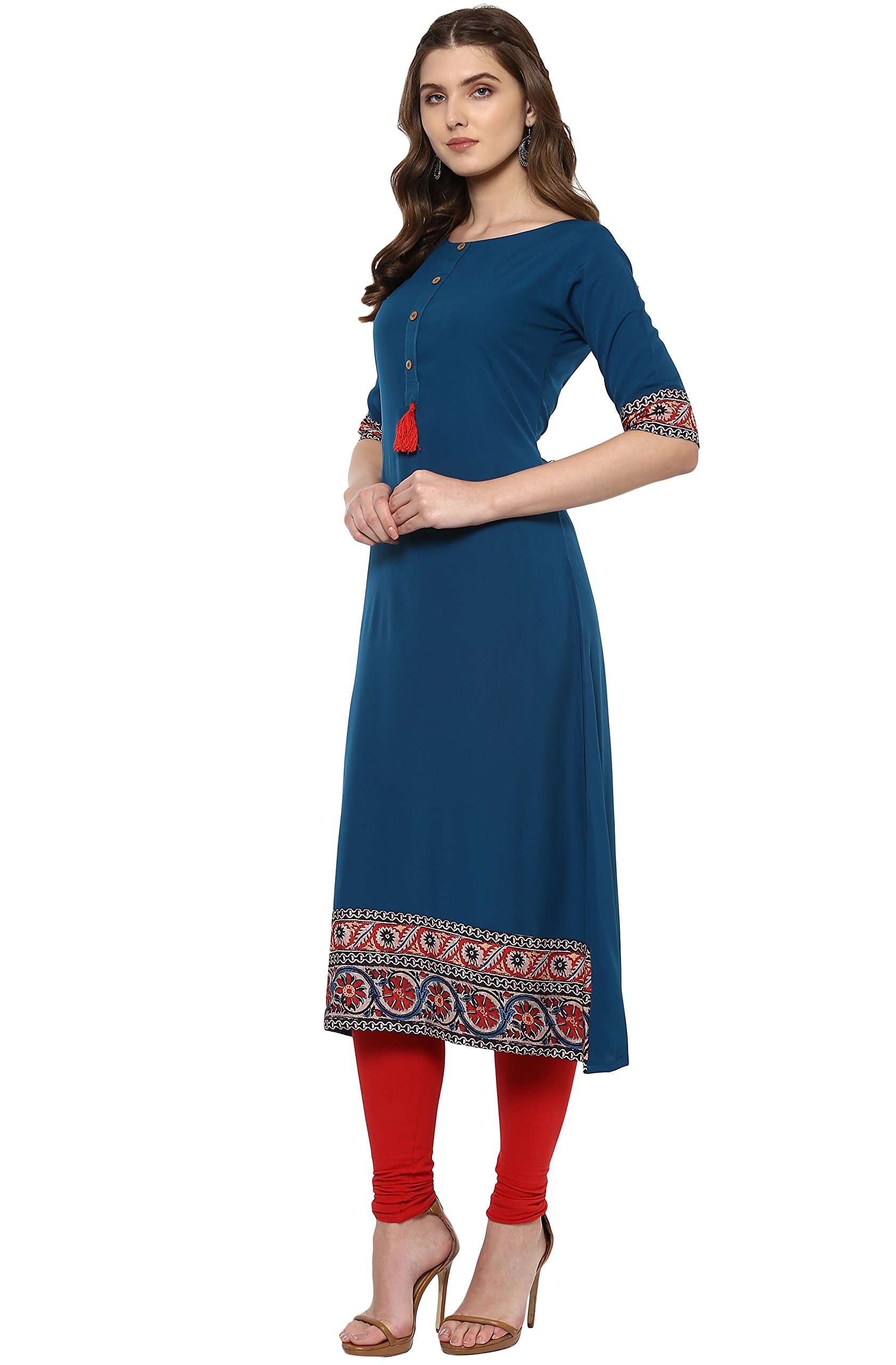 Janasya Indian Women's Tunic Tops Crepe Kurti for Women(JNE2100-KR-144-XXL) Turquoise