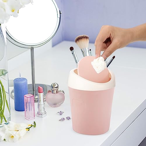 Zhehao 8 Pcs Plastic Mini Wastebasket Trash Can with Swing Lid and 360 Trash Bags Desktop Small Waste Garbage Bin Countertop Tiny Vanity Tabletop Waste Paper Basket for Home, Office, Bedroom, Kitchen