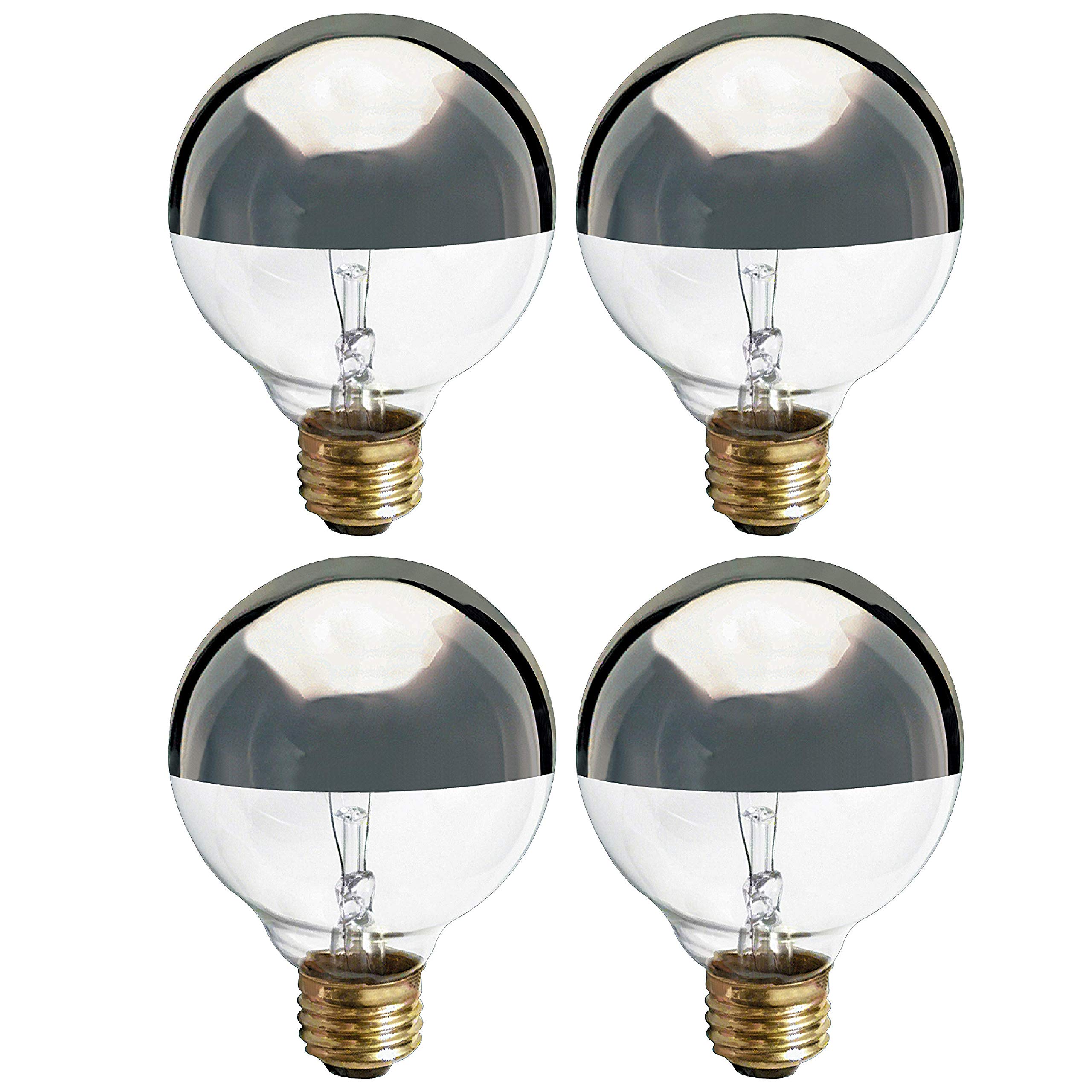 KOR (4 Pack) G25 Incandescent Light Bulb, Silver Half Chrome Crown with Mirror Reflect Glare-Less Finish, Decorative Globe 120 Volts, Lamp Shape, Medium Base, E26 Base, Dimmable. (40.00)