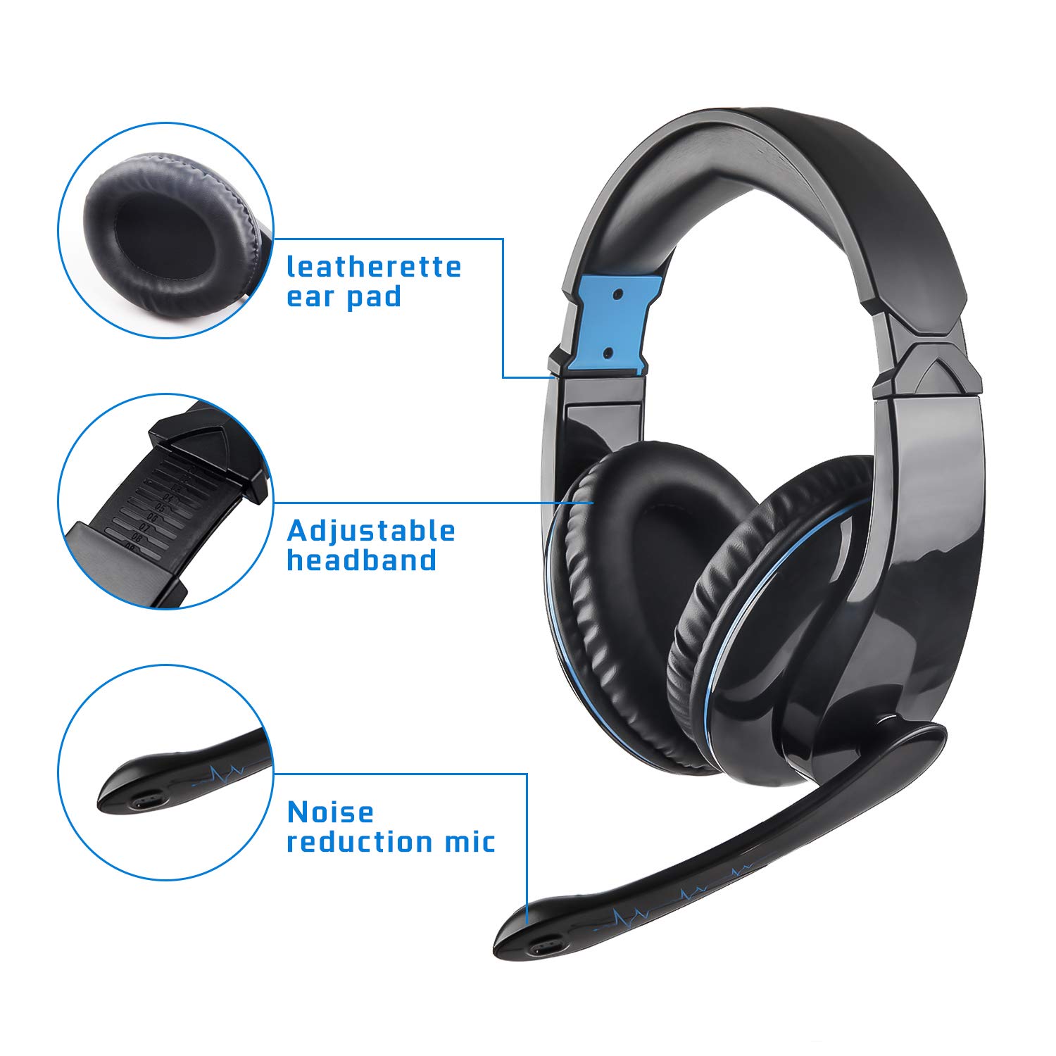 LETTON Xbox One Gaming Headset Stereo Over Ear Gaming Headset with Mic Noise Cancelling Volume Control for Xbox One/PC/Mac/PS4/Nintendo/Phone (Black&Blue)