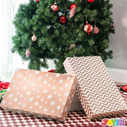 JOYIN 12 Pcs Christmas Boxes, Foil Golden Patterned Shirt Wrap Boxes 17" x 11" x 2.5" with Lid and Base, Clothes, Wrapping Robe Boxes, Shirt Gift Boxes for Xmas, Birthdays, Wedding, 6 Designs