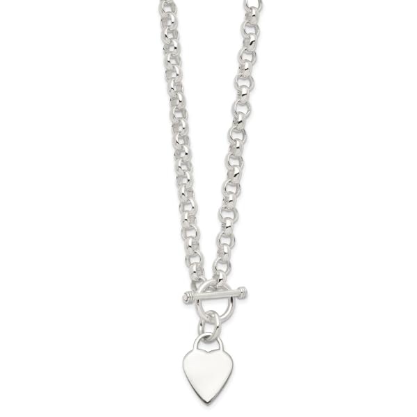 IceCarats 925 Sterling Silver Engraveable Heart Love Disc Link Chain Necklace Toggle Clasp