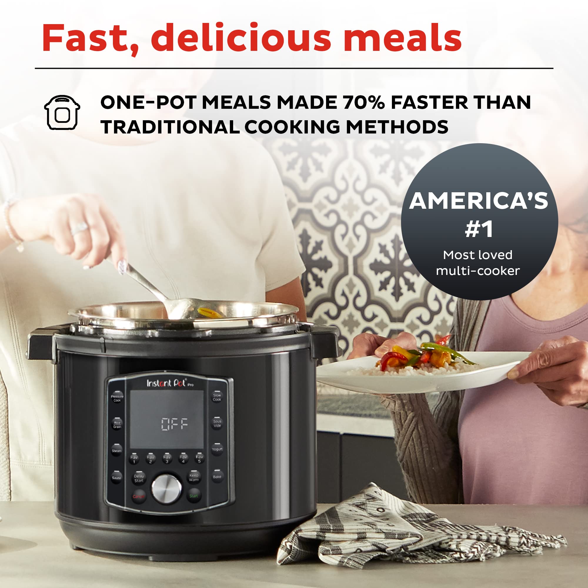Instant Pot Pro 10-in-1 Pressure Cooker, Slow Cooker, Rice/Grain Cooker, Steamer, Sauté, Sous Vide, Yogurt Maker, Sterilizer, and Warmer (6 Quart) + Instant Pot Silicone Lid (9.8-Inch)