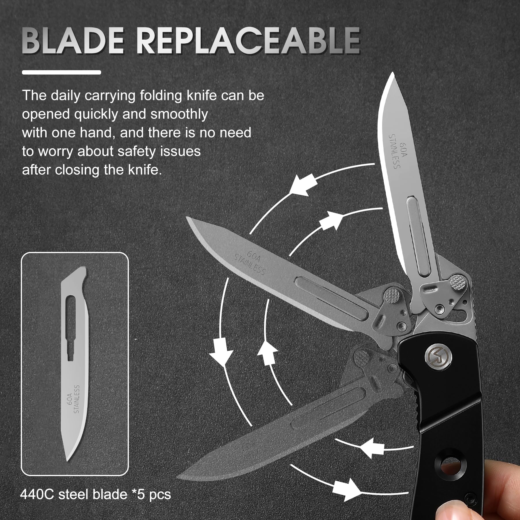 VR VIREN KNIFE Folding Scalpel Pocket Knife,EDC Utility Knife with 6pcs #60A Replaceable Blades,Outdoor Knife,Sharp Skinning Knives for Hunting, Fishing, Deer & Survival