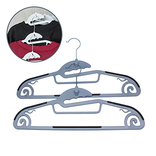Sisnails Coat Hanger with Clothes Hanger Connector Hooks,Non-Slip Design, 0.2 Inches Thick, 360 Degree Swivel Hook,Dark Gray,10Pack