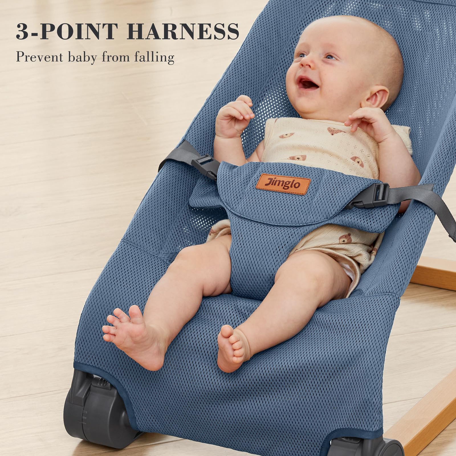 Jimglo Baby Bouncer, Portable Infant Bouncer Seat for babies, Newborn Bouncy with Mesh, Foldable, Beige