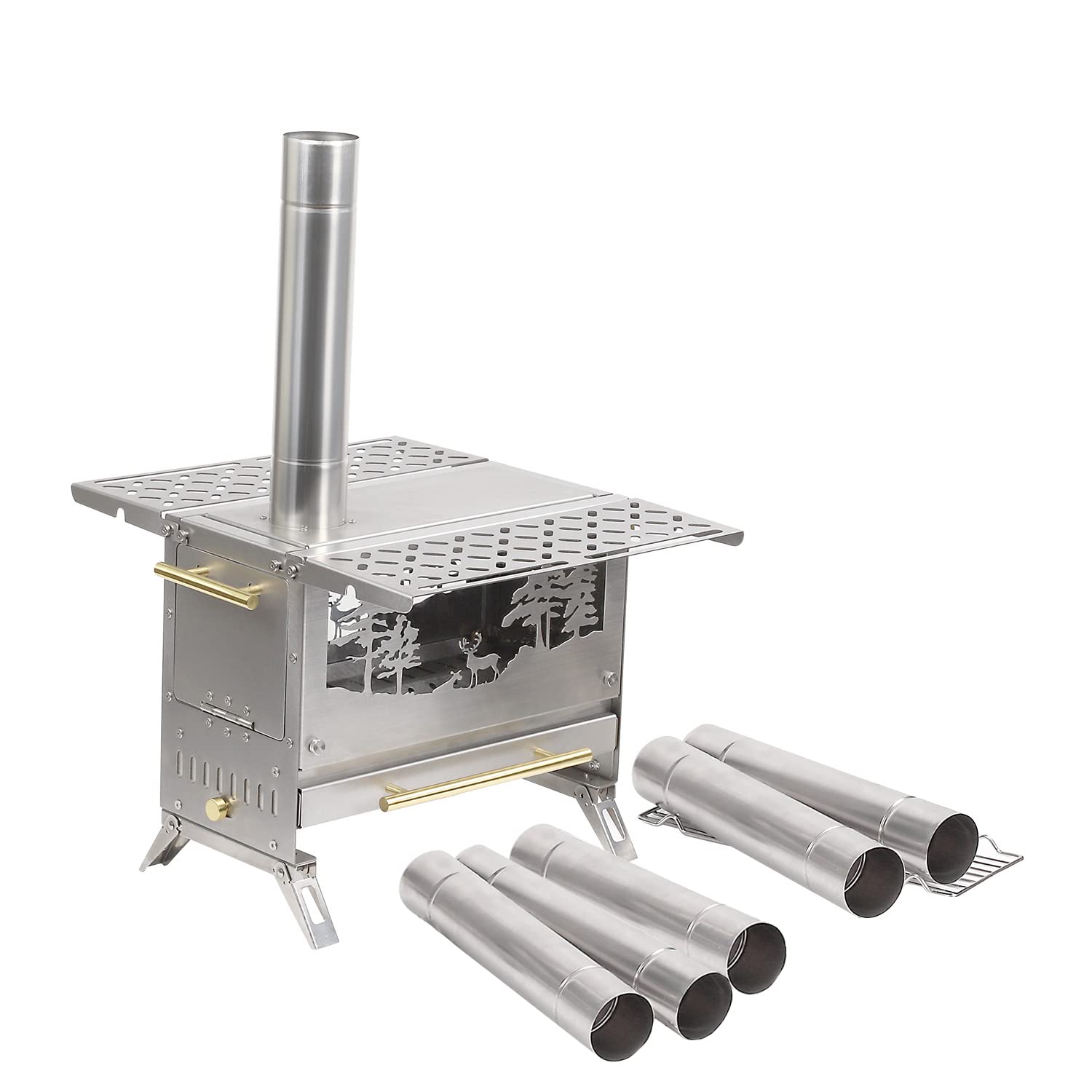 Portable Wood Burning Stove Stainless Steel Stove for Camping Hunting Portable Mobile Kitchenette Includes 6ft Plumbing