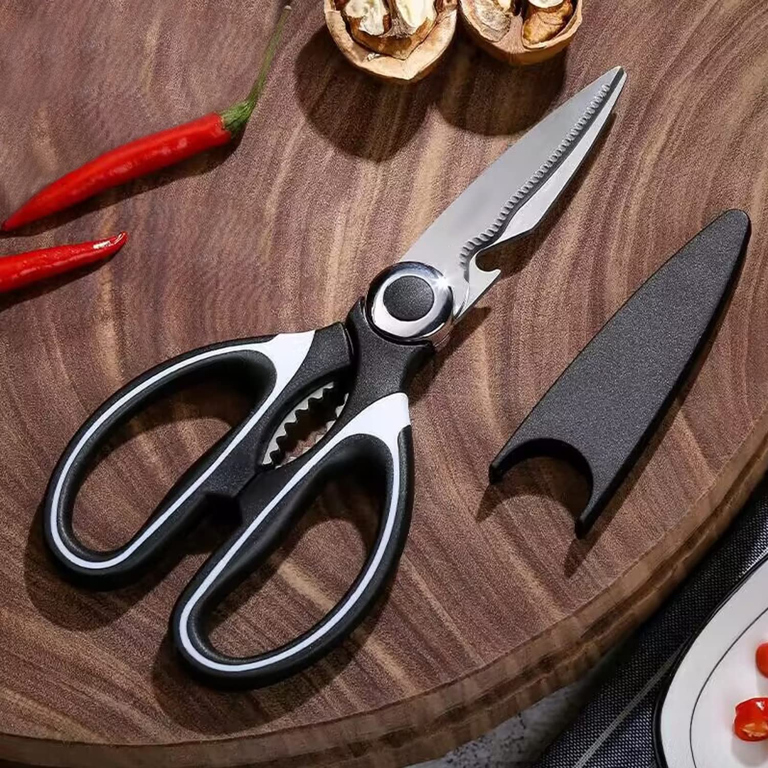 Kitchen Scissors,Kitchen Shears,Poultry Shears,Heavy Duty Cooking Scissors, Multi-Purpose Kitchen Shears with Cover for Poultry, Meat, Herb Cutting, Stainless Steel