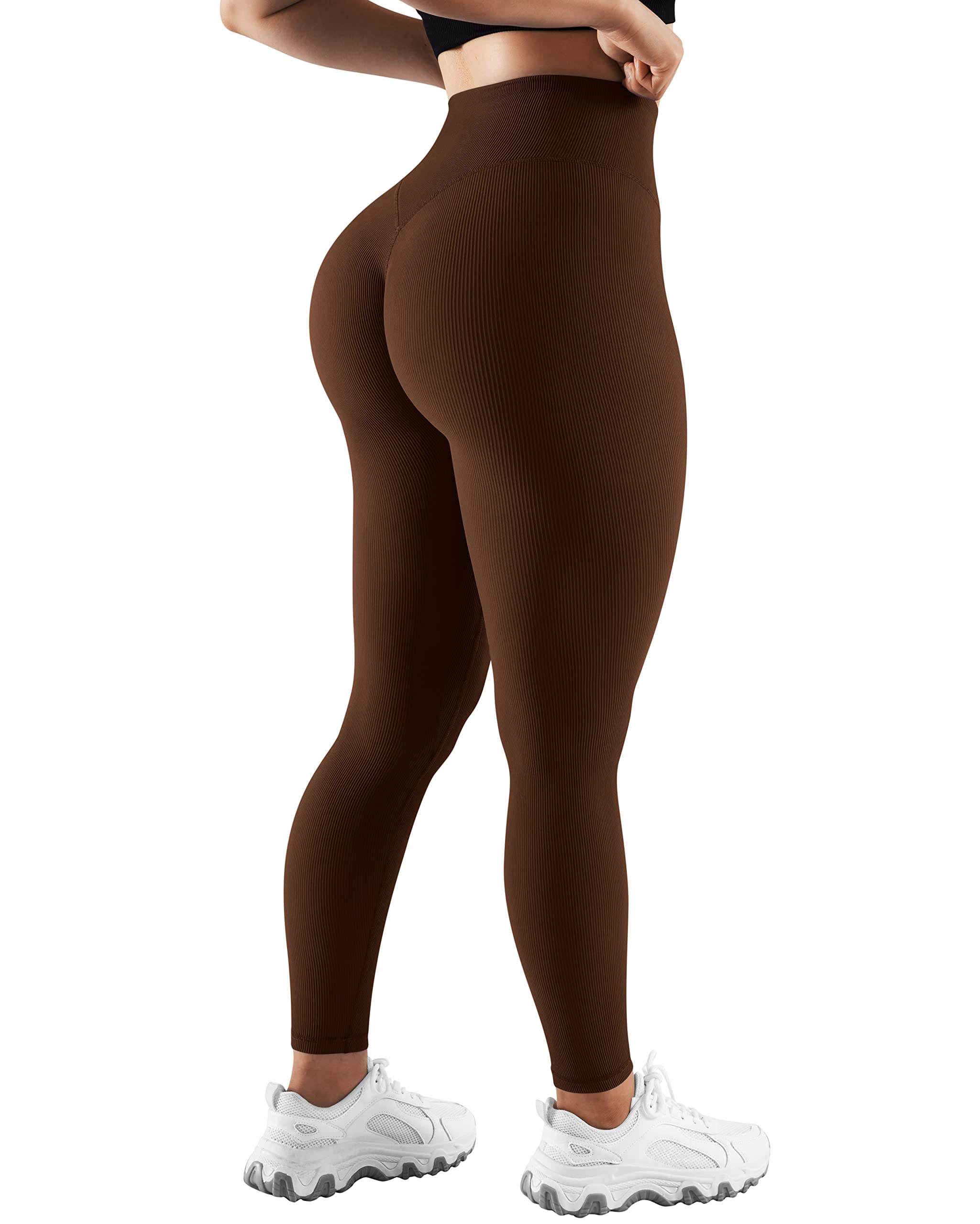 OMKAGI Women Seamless High Waisted Workout Leggings with Pocket Tummy Control Yoga Pants(L,1277-Red)