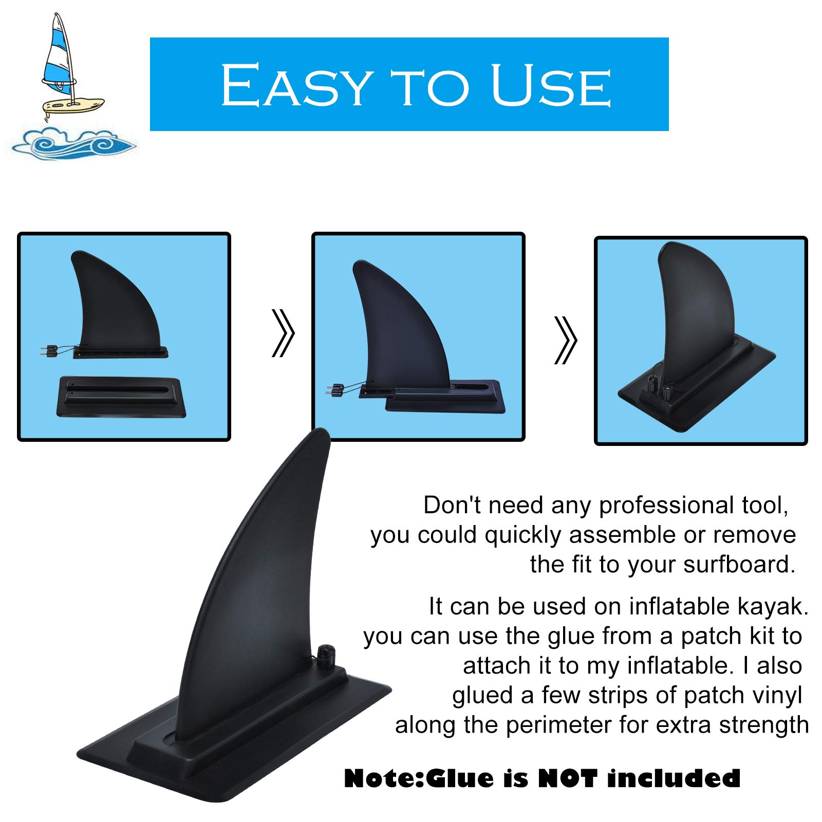 Ligefoy Kayak Skeg Tracking Fin, 8 inch Detachable Center Fin for Compatible with Inflatable Canoe Boat Dinghy, Long Board Surfboard Paddle Board Kayak Fin Mounting Points (1 Set)