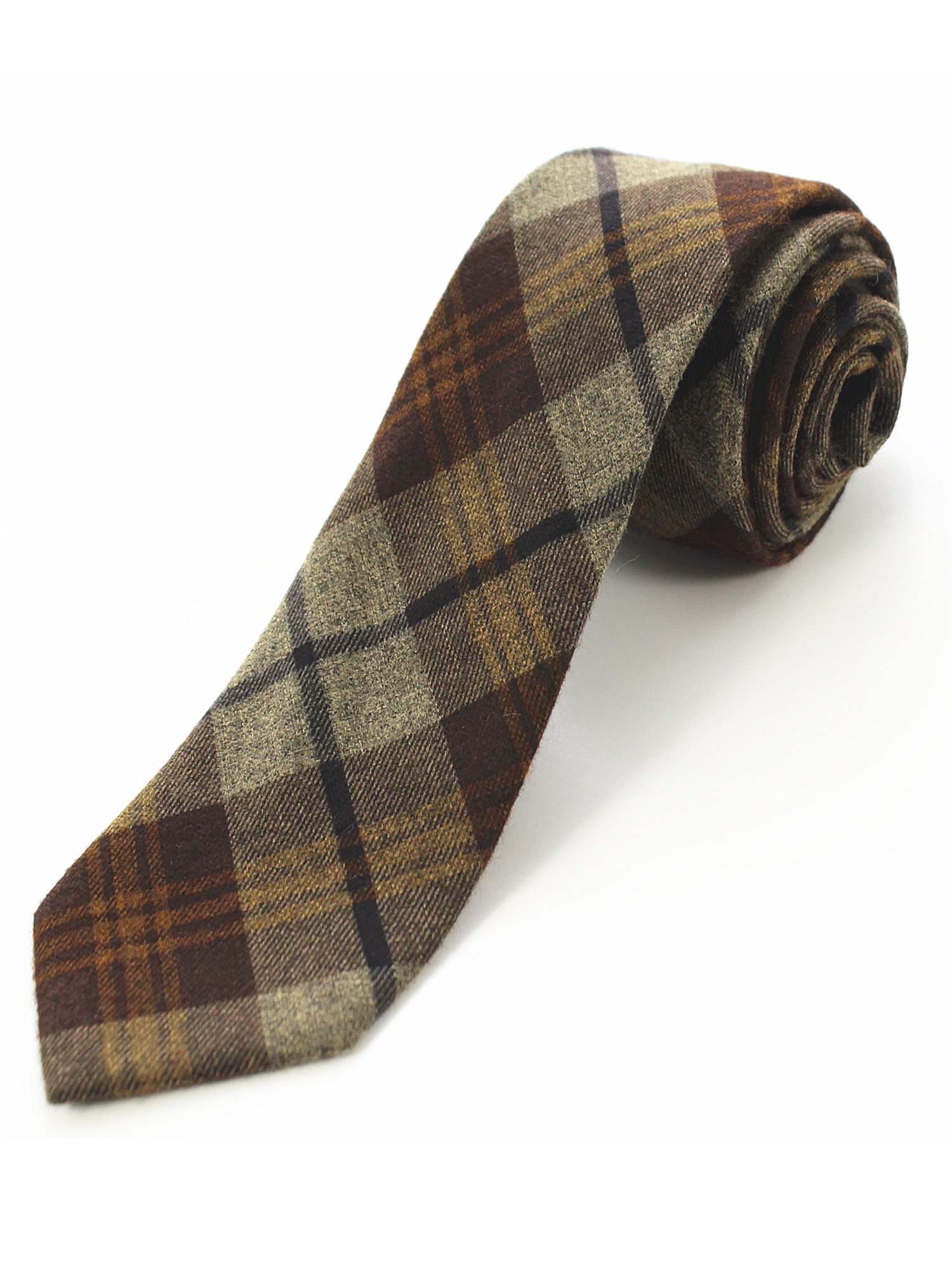 JEMYGINS 2.4" Mens Cotton Skinny Tie Plaid Cashmere Wool Necktie (16)