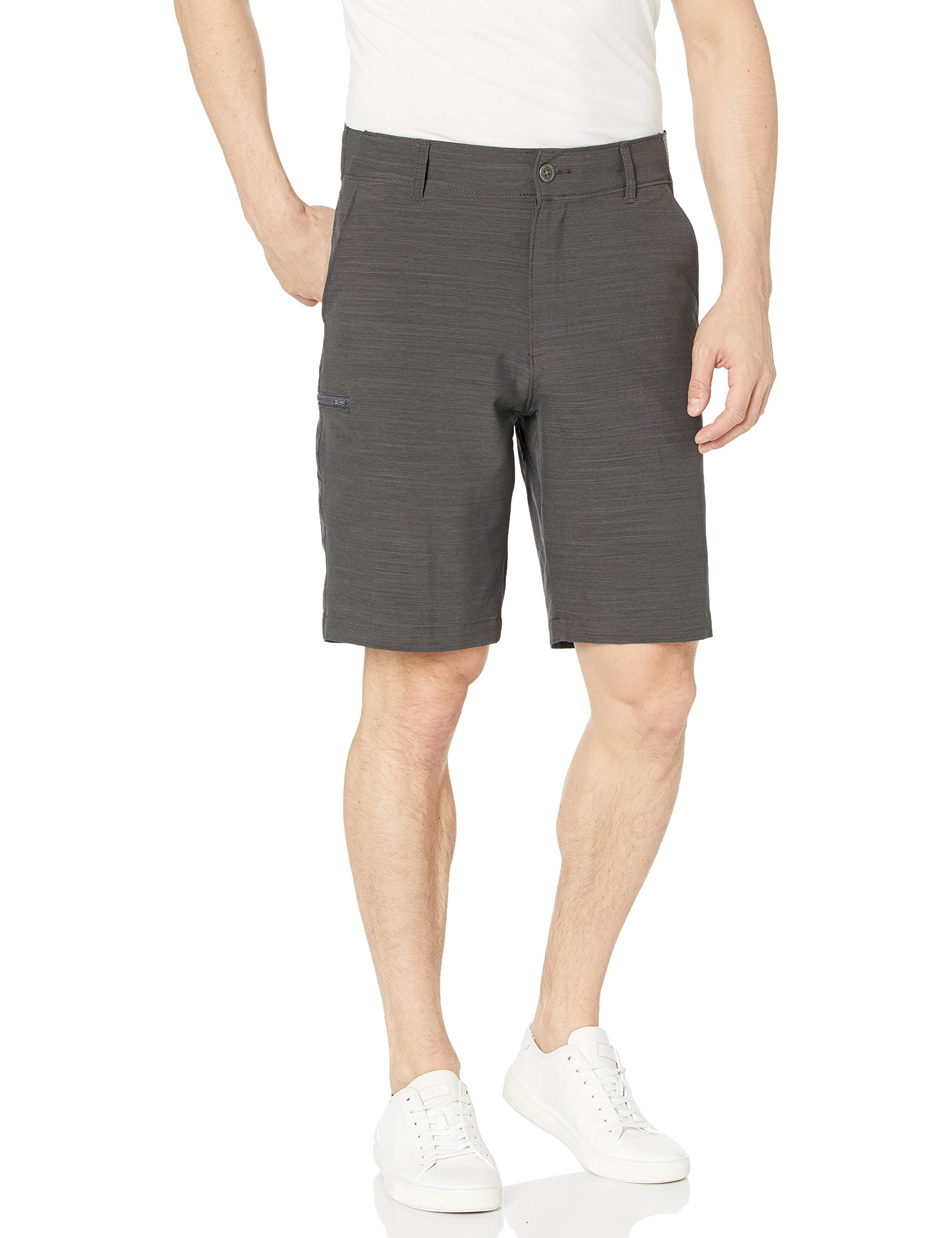 Lee Men's Tri-Flex Flat Front Short, Charcoal Heather Slub, 34