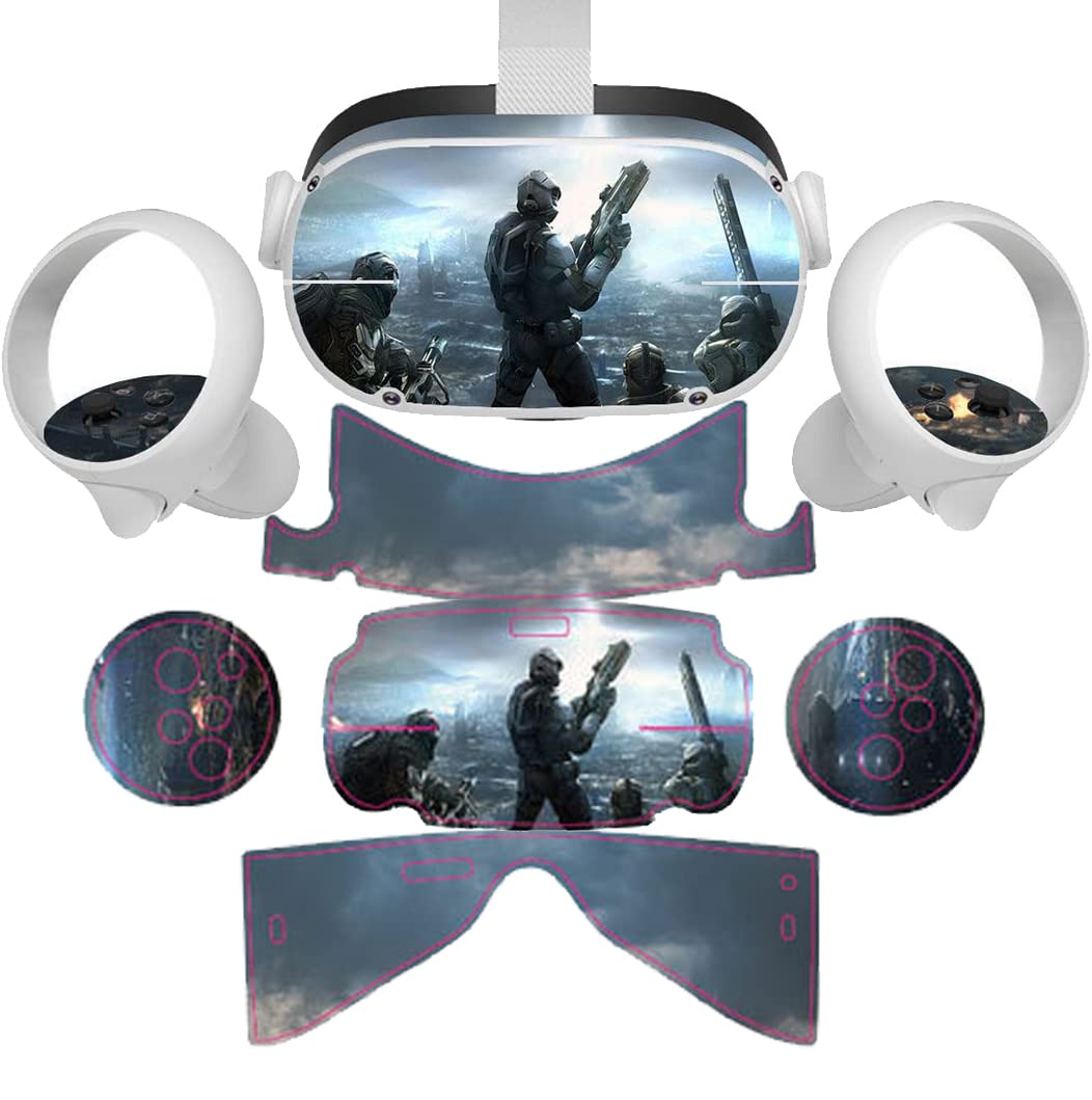 Oculus Quest 2 Decal Skin VR Controller Stickers Vinyl Decal Stickers Skin for Oculus Quest 2 VR Headset and Controller Skins Virtual Reality Protective Decal Accessories - Warrior (Grey)