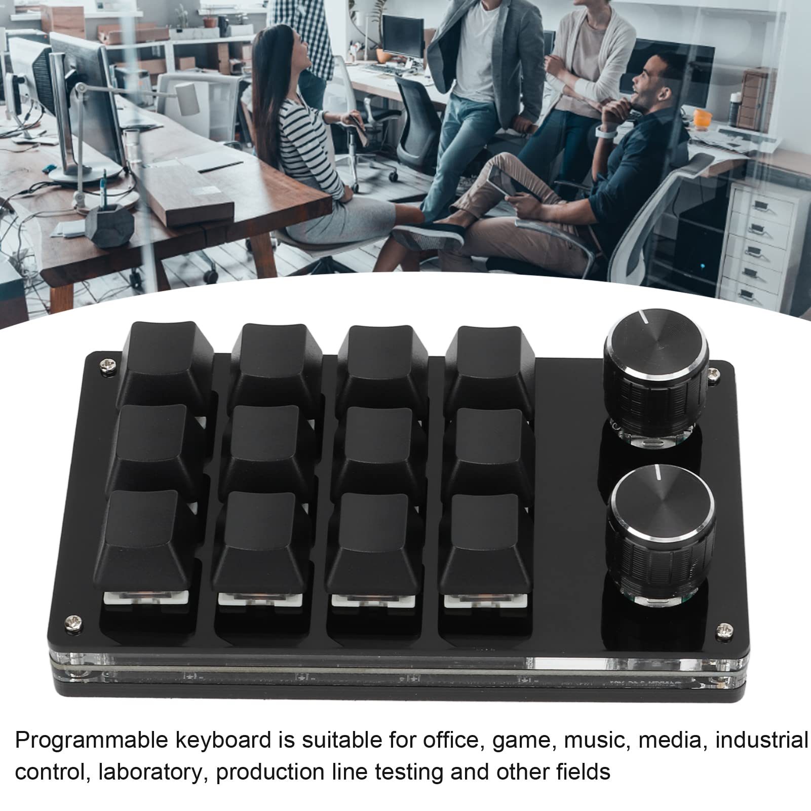 One Handed Macro Mechanical Keyboard Portable USB Mini 12 Key Multifunction DIY Programmable Keypad with Knob for Office Gaming Lab(Black)