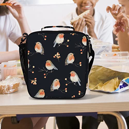 Insulated Lunch Box for Women Men Robin Birds and Berries Rowan Reusable Cooler Lunch Tote Bags Leakproof Lunchbox for Office Work Picnic