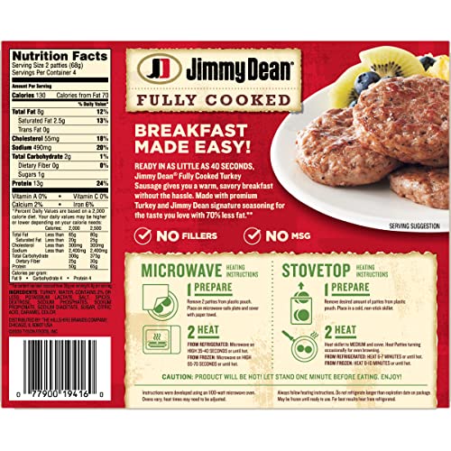 Jimmy Dean, Fully Cooked Turkey Sausage Patties, 8 count