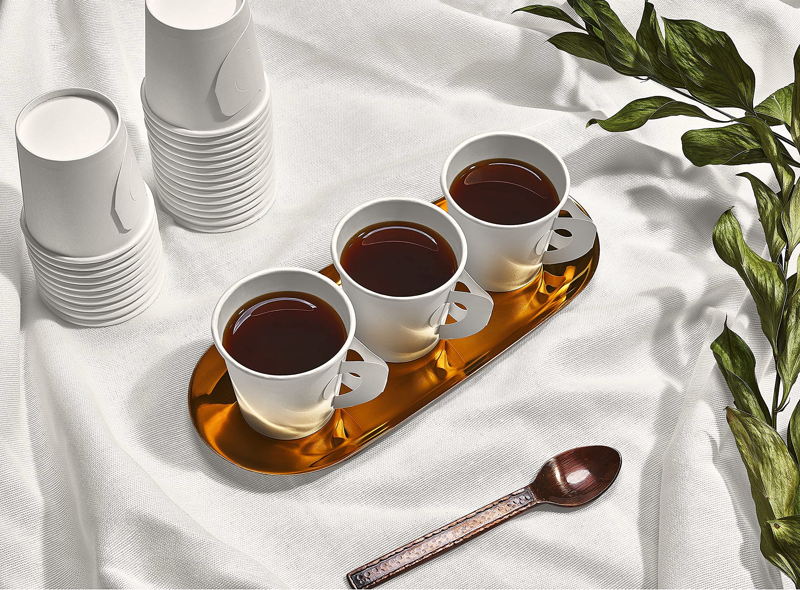 Kingzak Premium Espresso White Paper Cups with Handles - 4 oz (50 Pack) - Elegant, Eco-Friendly & Perfect for Creamy Coffee Moments