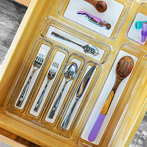 madesmart Clear Mini Silverware Tray - Light Grey | CLEAR CLASSIC COLLECTION | 5-Compartments | 12.88" x 9.13" | Kitchen Drawer Organizer | Soft-Grip Lining and Non-Slip Rubber Feet | BPA-Free