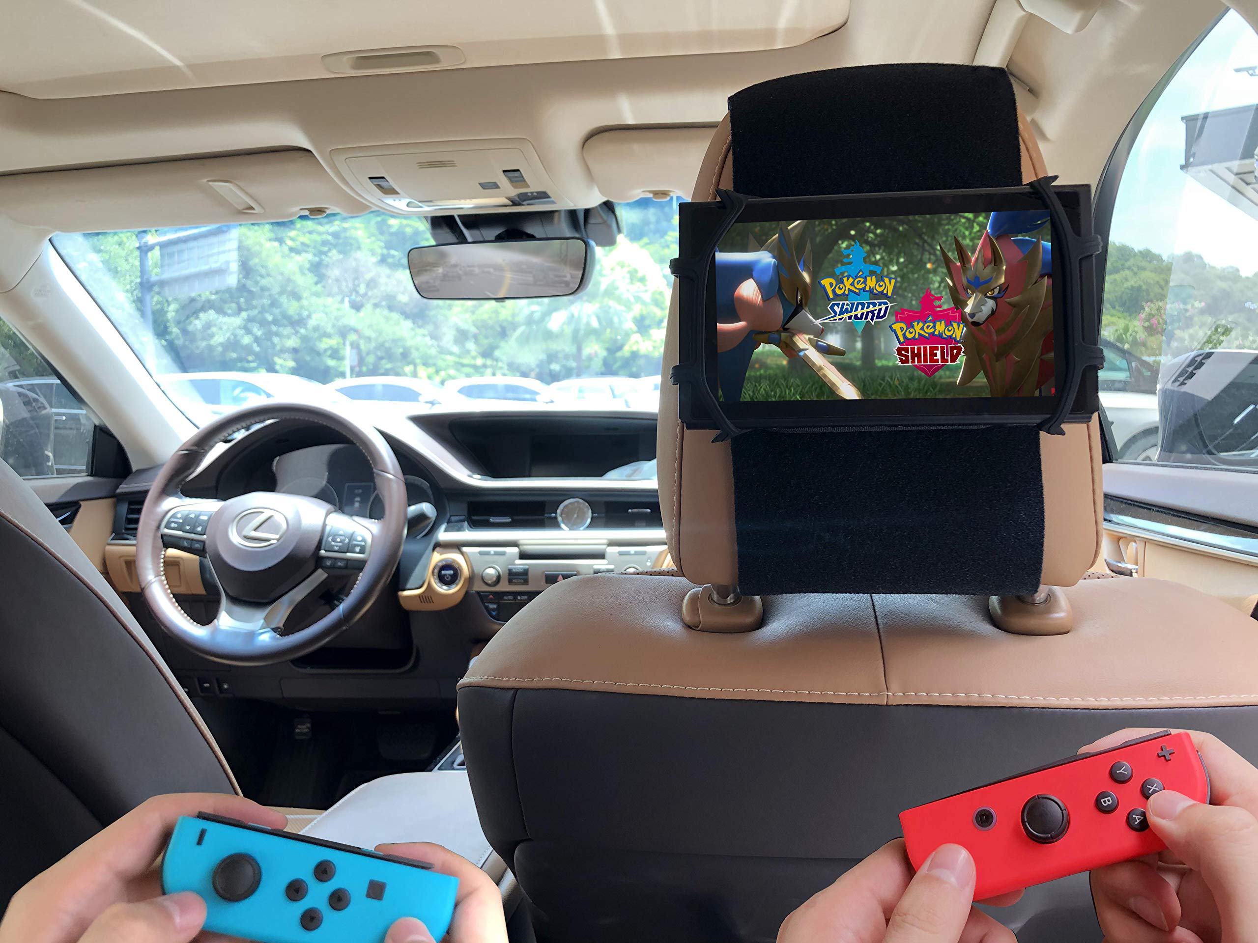 LEVELHIKE Car Headrest Mount Silicon Holder for Nintendo Switch Console, iPad Mini, Kindle Paperwhite with 3-in-1 Charging Cable (Black)