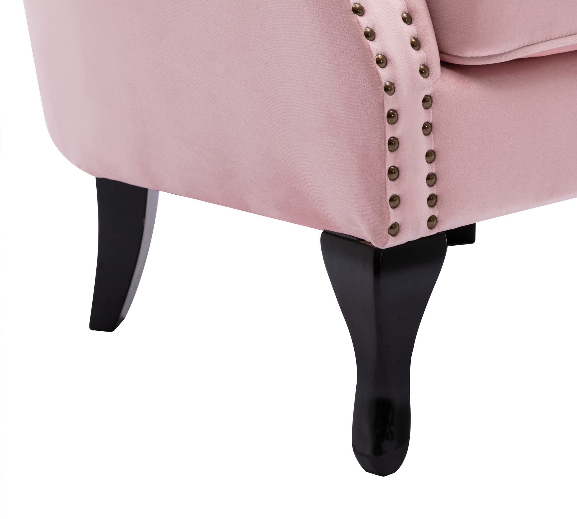 Janoray Mid Century Modern Accent Chair Upholstered Armchair Comfy Velvet Fabric Single Sofa with Tufted Wingback for Small Spaces Bedroom Living Room, Pink