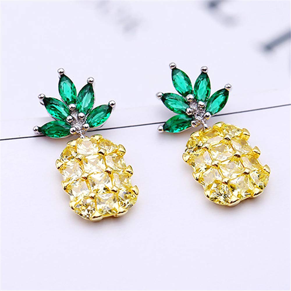 Light Weight Pineapple Watermelon Crystal Stud Earrings for Women Girls Cute Hawaiian Vacation Beach Party Dangle Drop Fruit Earring (Pineapple 2)