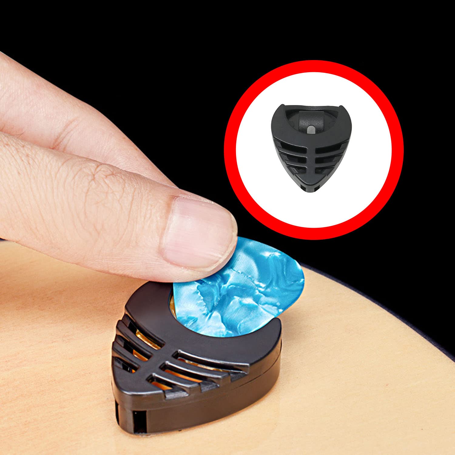 Pick Holder CHENJIN 6PCS Black Plastic Stick-on Guitar Pick Holder Pickholder with Adhesive Back Spring Guitar Accessories for Acoustic Guitar Bass Ukulele Guitar Pick Case