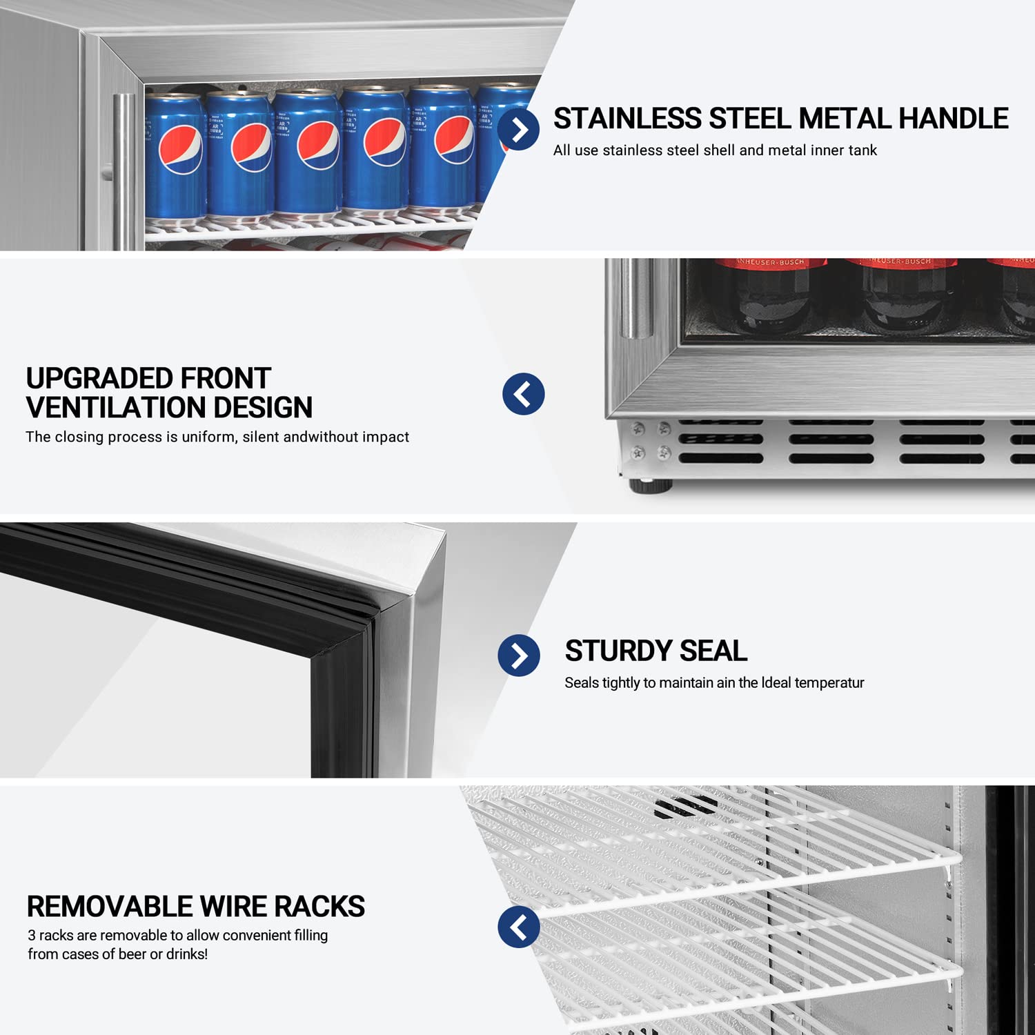 ICEJUNGLE 24 '' Beverage Refrigerator Cooler, 160 Cans Outdoor Refrigerator,Built-in or Freestanding Under Counter Beverage Beer Fridge for Kitchen,Home use and Office