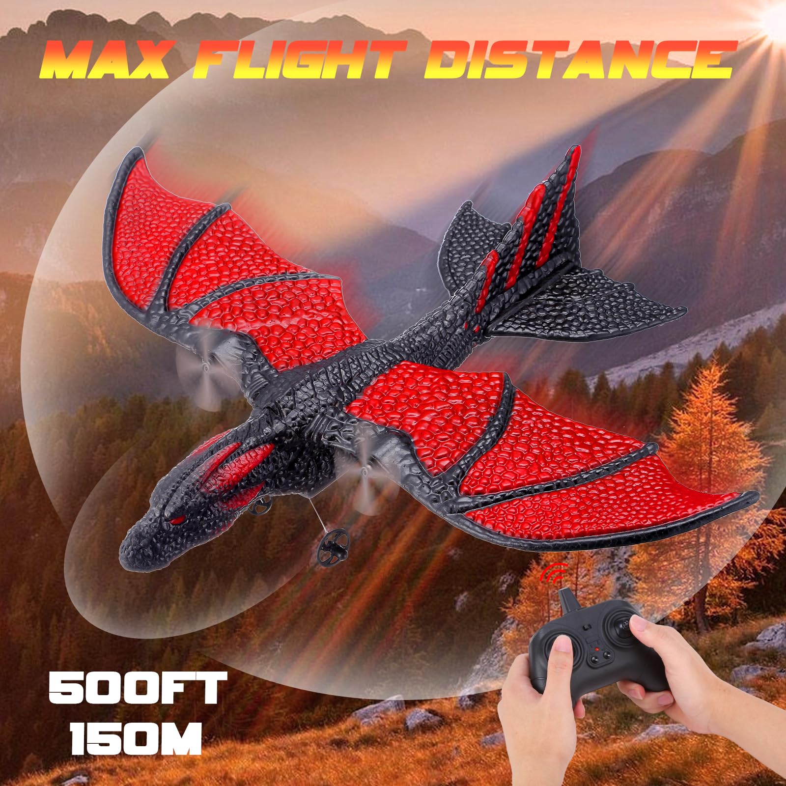 joykey RC Plane for Beginners, Remote Control Dragon Airplane, 2-CH Read to Fly Dragon & 6-axis Gyro Stabilizer, Two Rechargeable Batteries, Easy to Fly for Adults, Boys & Girls