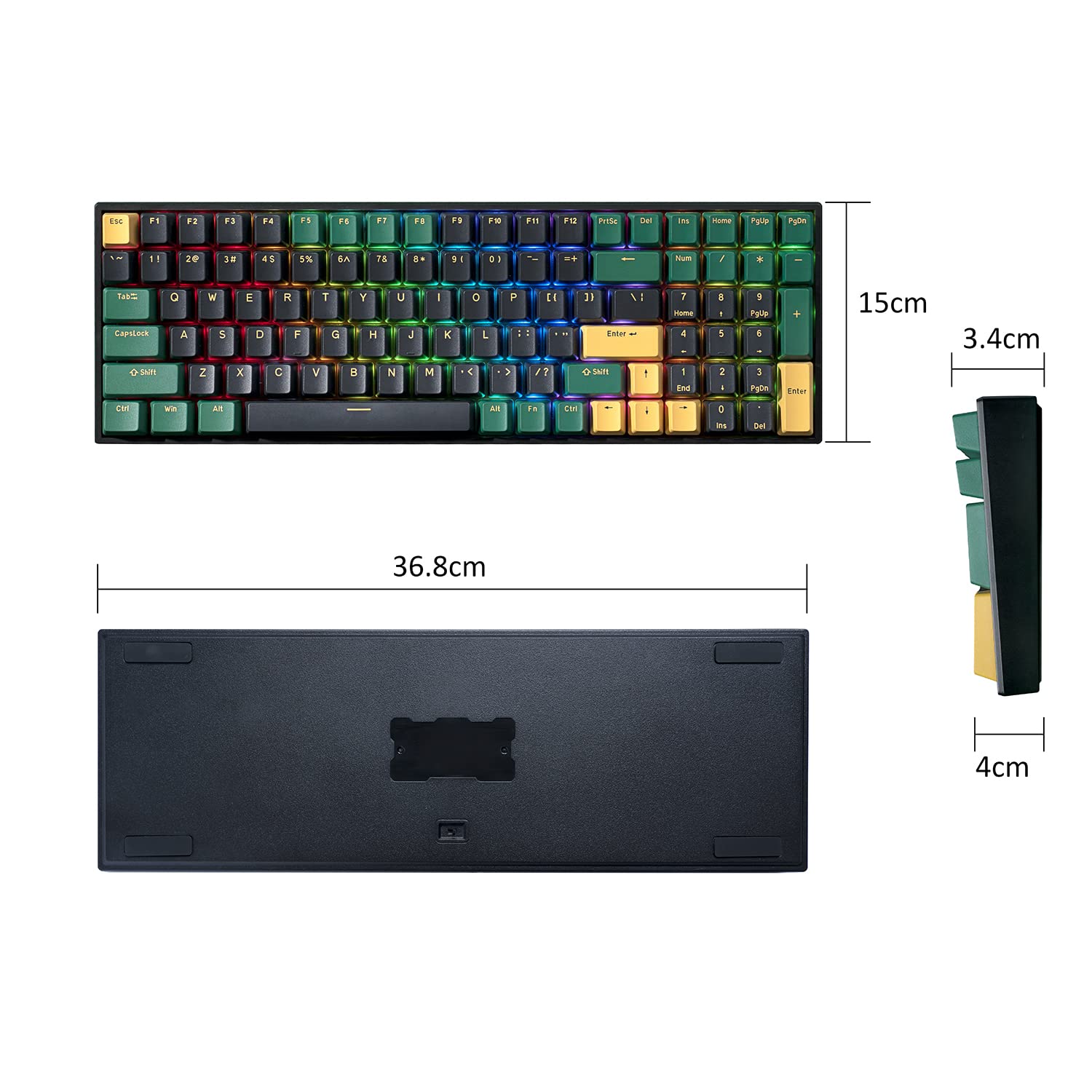 ONE METER Wireless Mechanical Keyboard, RGB Backlit Full Size 100 Keys with Hot Swappable Gateron Switches and PBT Keycaps, Bluetooth5.0/2.4G/Wired Rechargeable Gaming Keyboard for Mac Windows PC