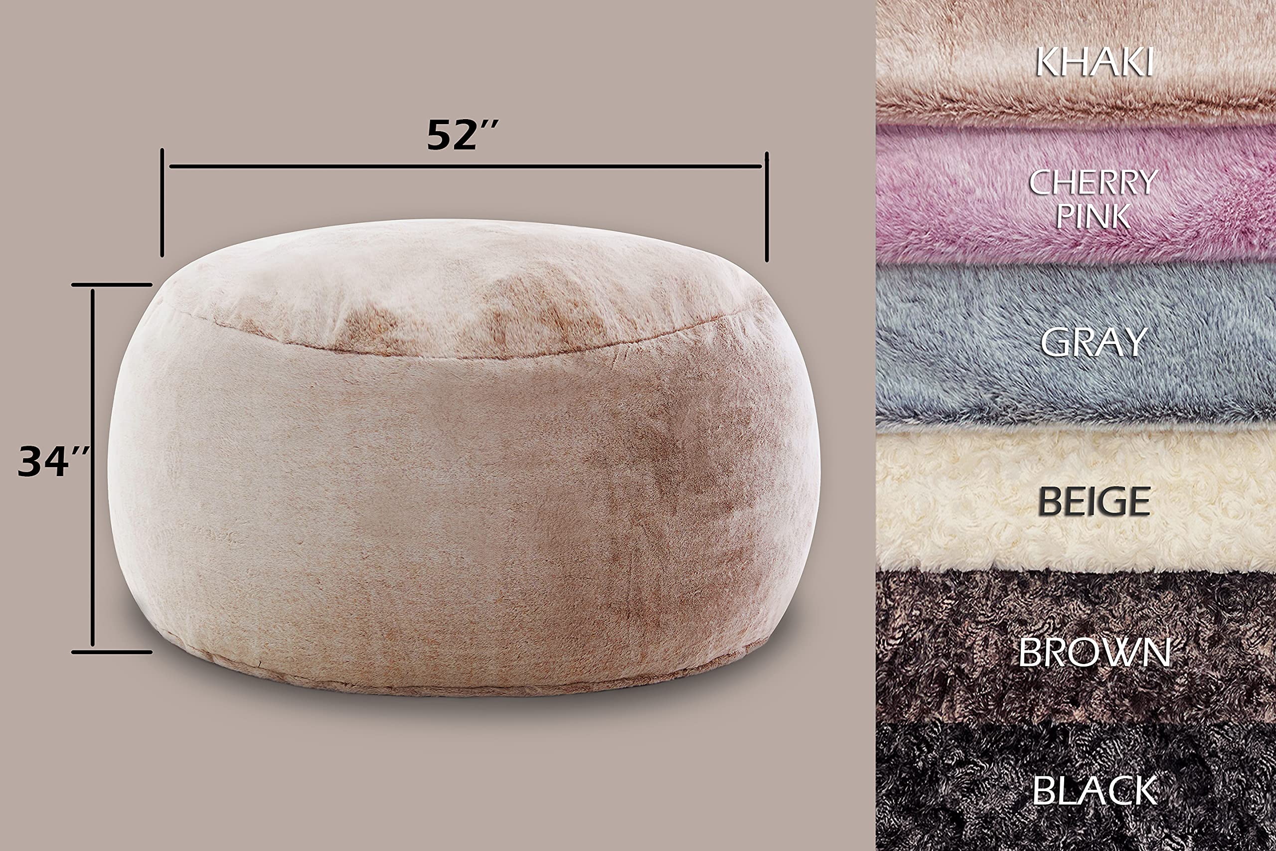 N&V Bean Bag Chair Cover L (4 FT) Super Fluffy Bean Sack Khaki Cover with Liner (Cover ONLY)