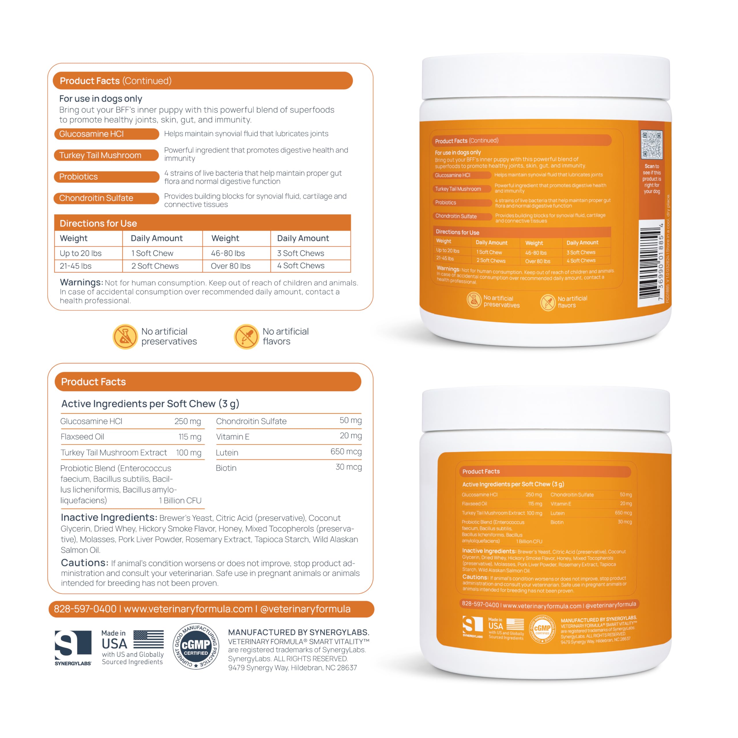 Veterinary Formula Smart Vitality Senior Support Supplement for Dogs - Soft Chews, 100ct - Support Healthy Joints, Skin, Gut, and Immunity with Glucosamine Chondroitin for Dogs