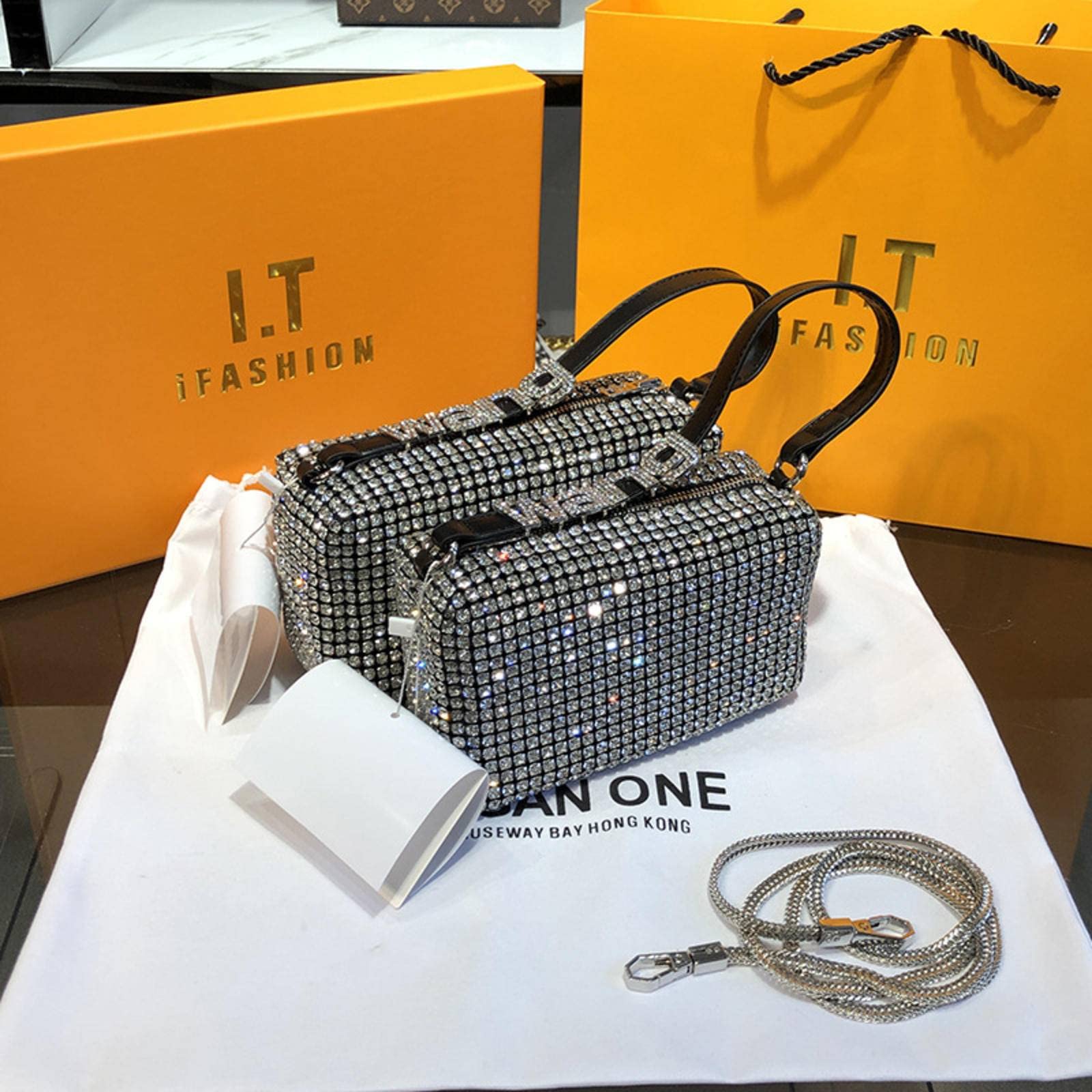 MBETA Rhinestone Bag Women's high-Grade Genuine Leather Chain Hand-held Underarm Bag