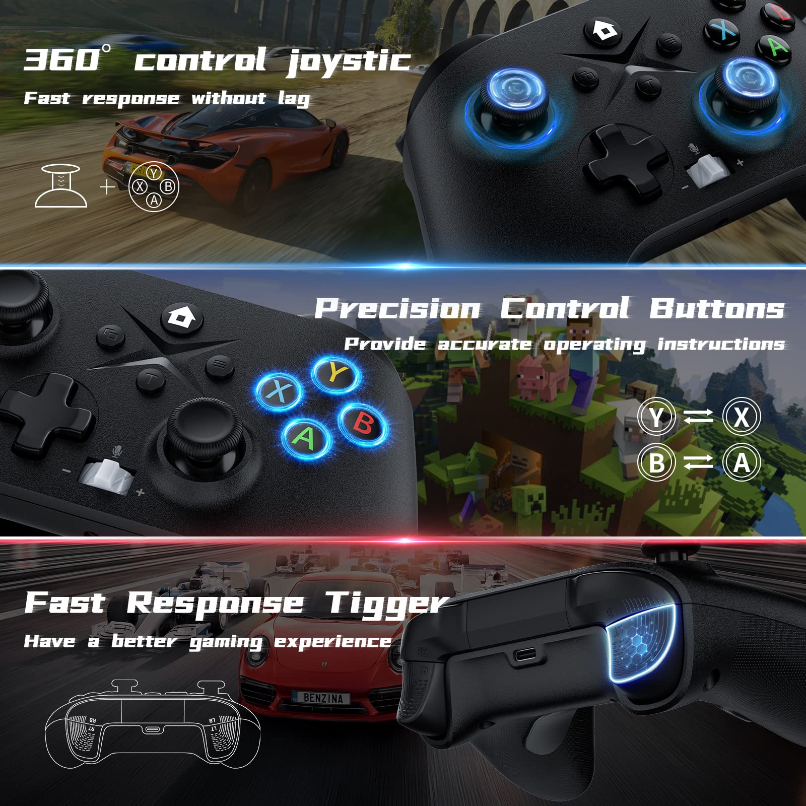 PC Controller 2.4G Wireless Gaming Controller for PC Windows Steam, PC Gamepad with Rechargeable Battery, Upgraded Joystick, TURBO Function (Connecting to Xbox Consoles is Not Supported at this Time)