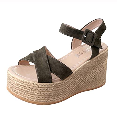 OVELING Sandals Bottom Thick Shoes Flatform Wedges Bohemian Toe Peep Women Solid Women's Wedges Sandal Heels Platform