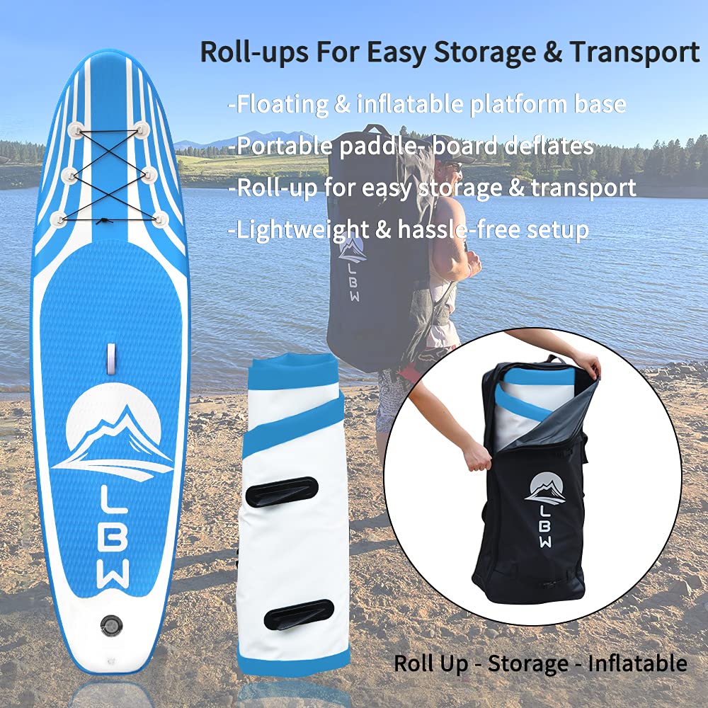 LBW Inflatable Stand Up Paddle Boards with Premium SUP Paddle Board Accessories, Wide Non-Slip Deck, Waterproof Backpack, Classic Inflatable Paddle Board for Men & Women