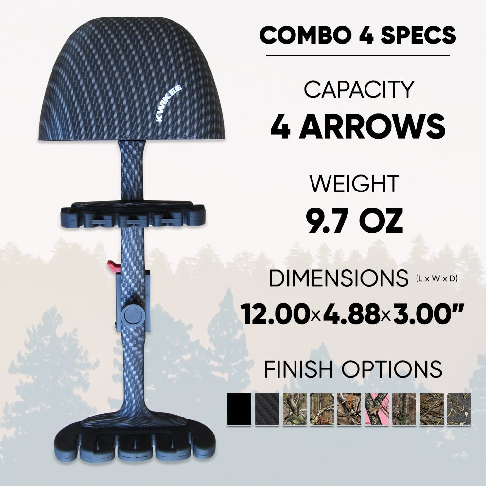 Kwikee Kwiver Combo 4 Arrow Bow Quiver for Archery and Hunting - Quick Detach, Lightweight, Quiet Shooting with Lifetime Guarantee, Black