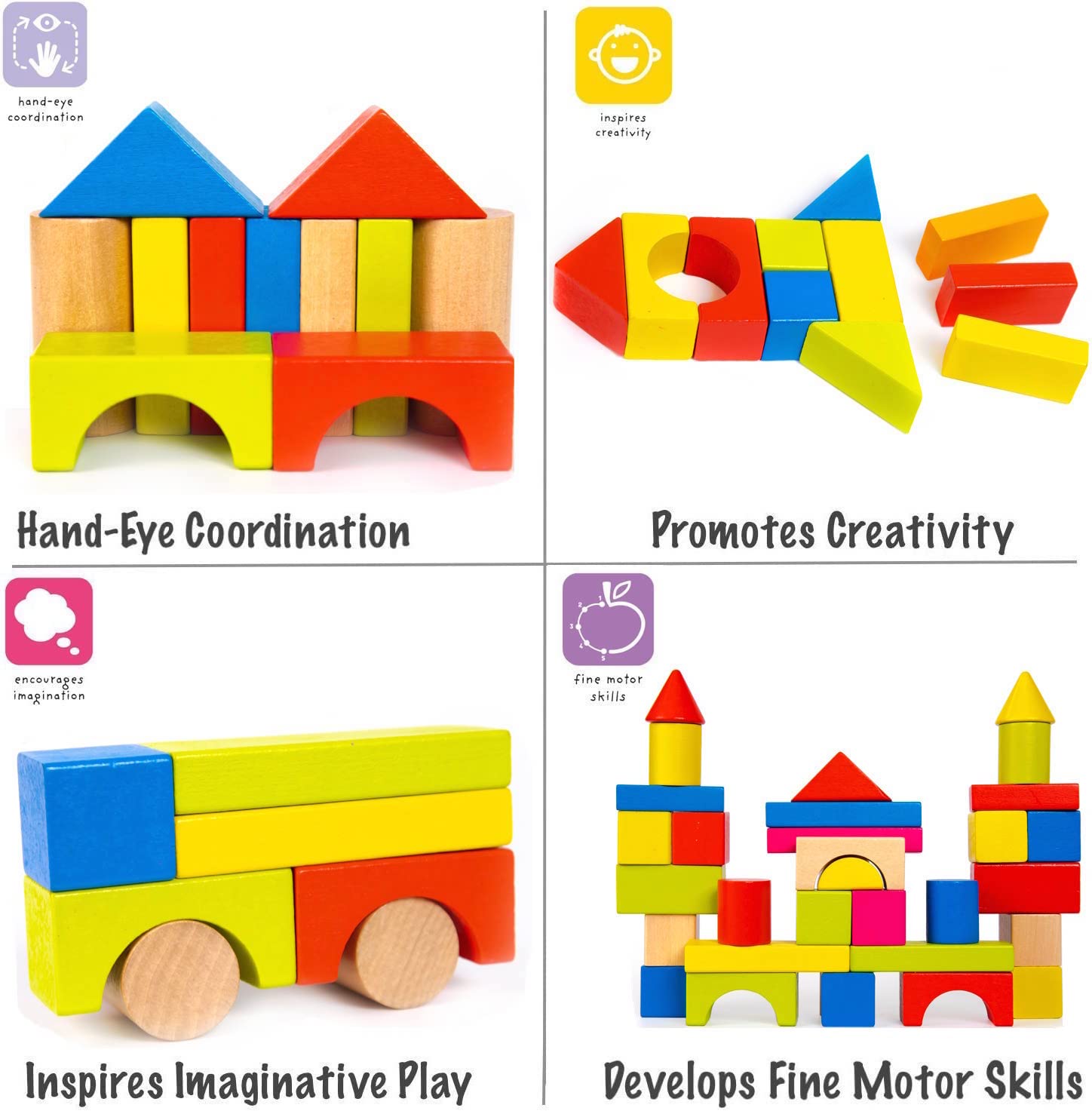 Pidoko Kids Baby Shark Toys - Wooden Blocks 100 Pcs - Includes Storage Container - Building Blocks Set for Toddlers